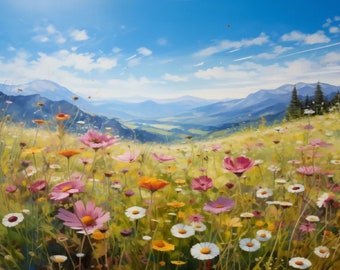 Colorful Wildflower Meadow Printable Wall Art Digital Download Vibrant ...