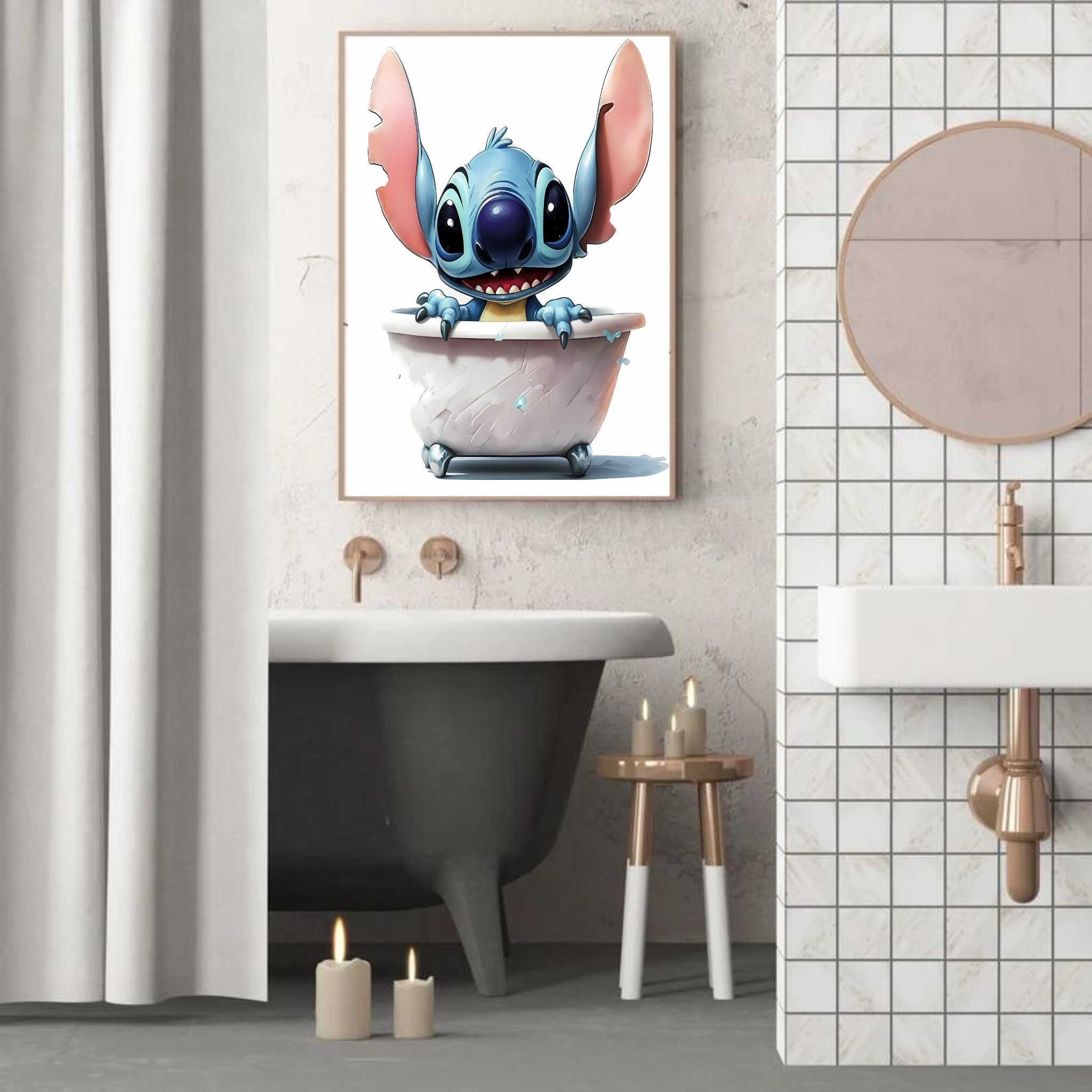 Stitch Bathroom Print, Stitch Wall Decor,stitch Art Print,stitch Wall ...