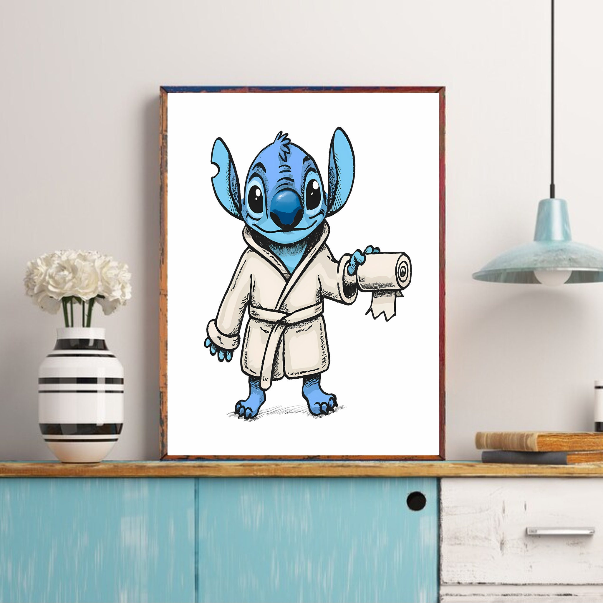 Funny Stitch in a Bathrobe, Toilet Bathroom Wall Art, Bathroom Kids Art ...