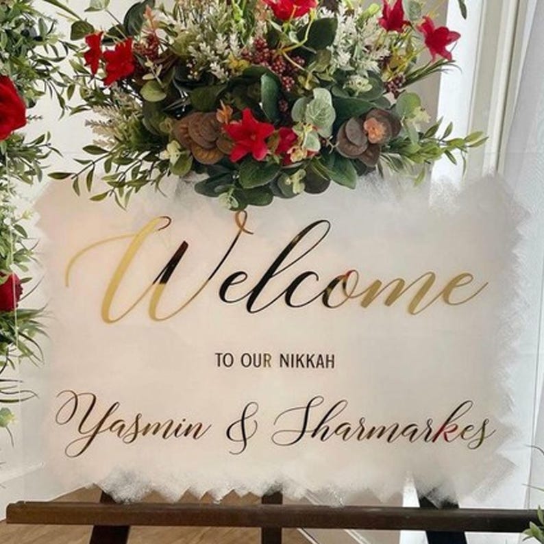 Brushed Painted Acrylic Wedding Welcome Sign, Custom Couple Name ...
