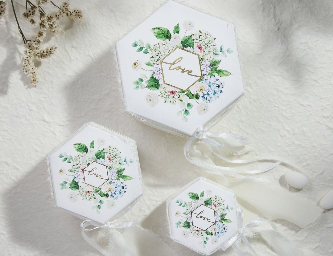 Set of 40 Hexagonal White Favor Boxes - Ideal for Wedding Favor Boxes ...
