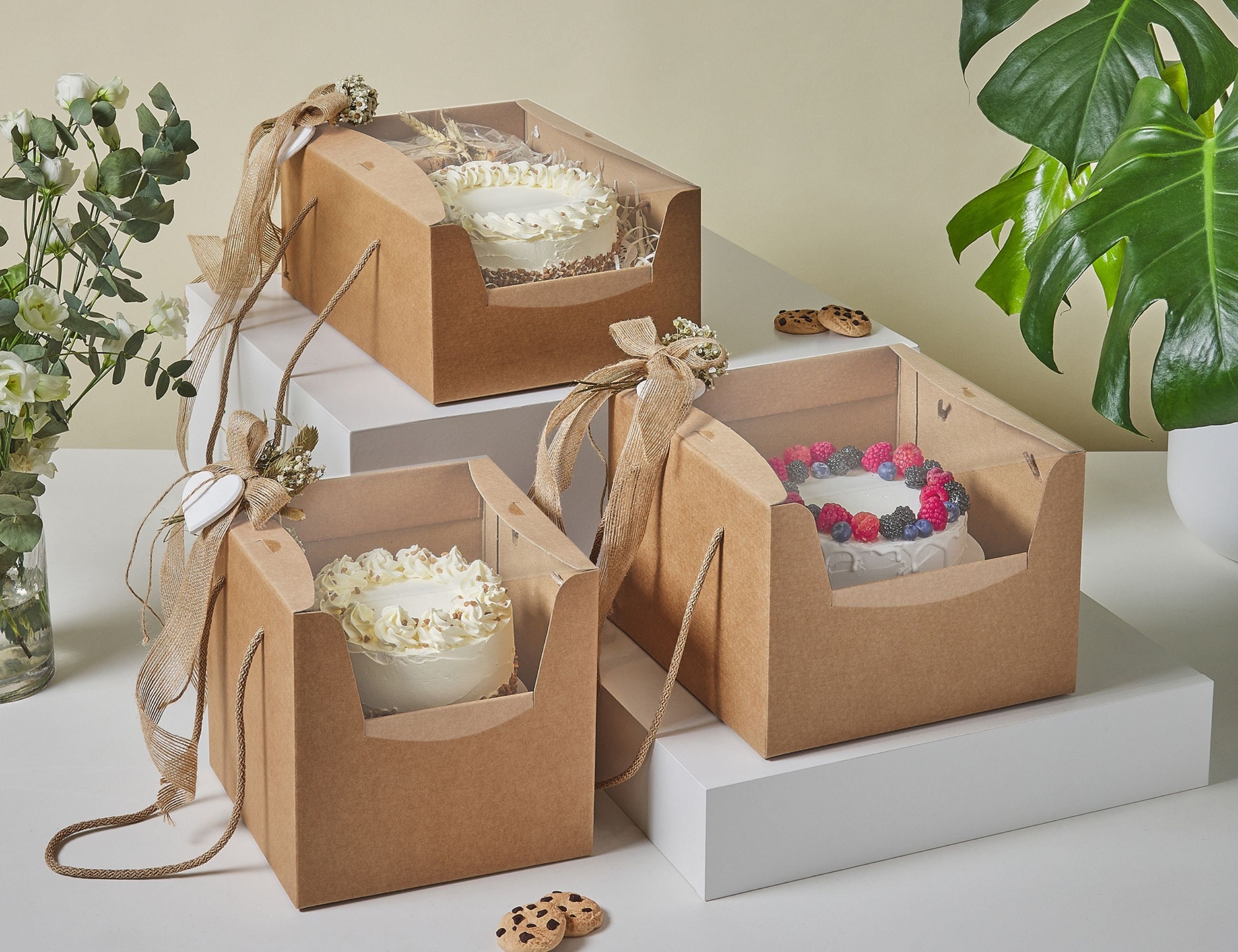 Pack of 5 Cake Boxes With Clear Window & Handles Ideal for Bakery Boxes ...