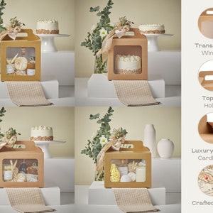 Set of 10 Tall Cake Boxes With Window and Carrying Handle - Ideal for ...