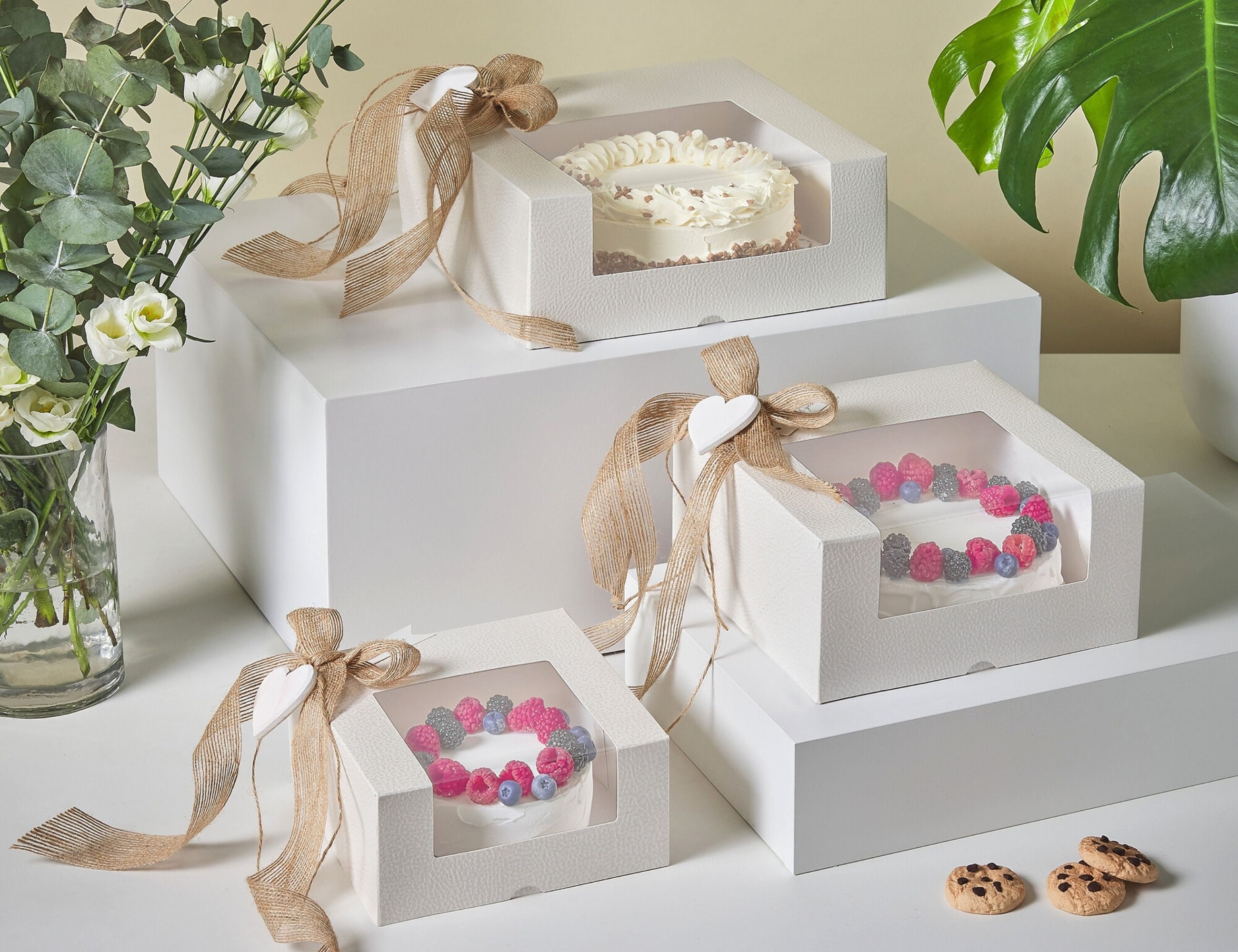 Pack of 10 Cake Boxes With Window - Ideal for Bakery Boxes, Cookie ...