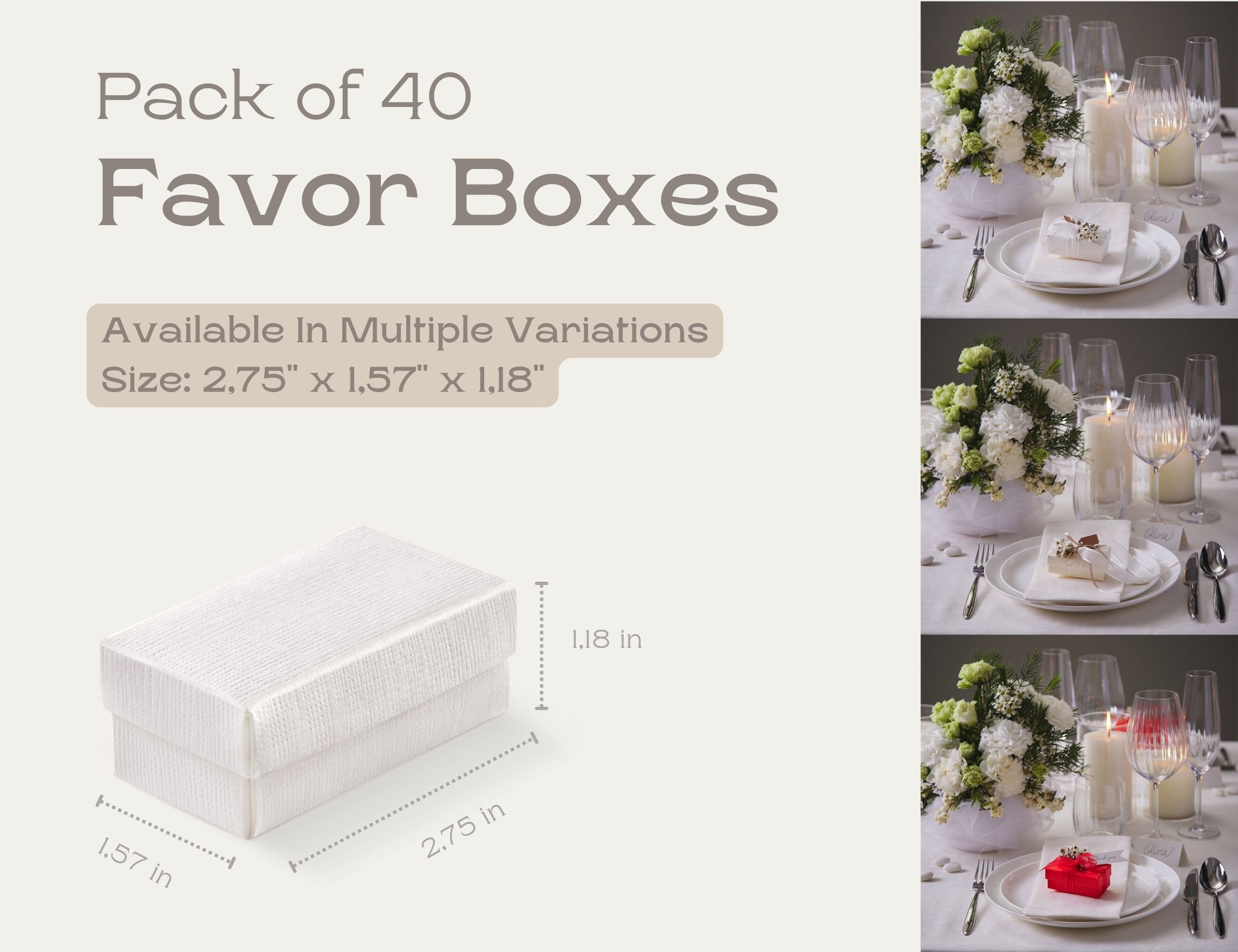 Pack of 40 Small Favor Boxes 2.75 X 1.57 X 1.18 Inch Ideal for Wedding ...