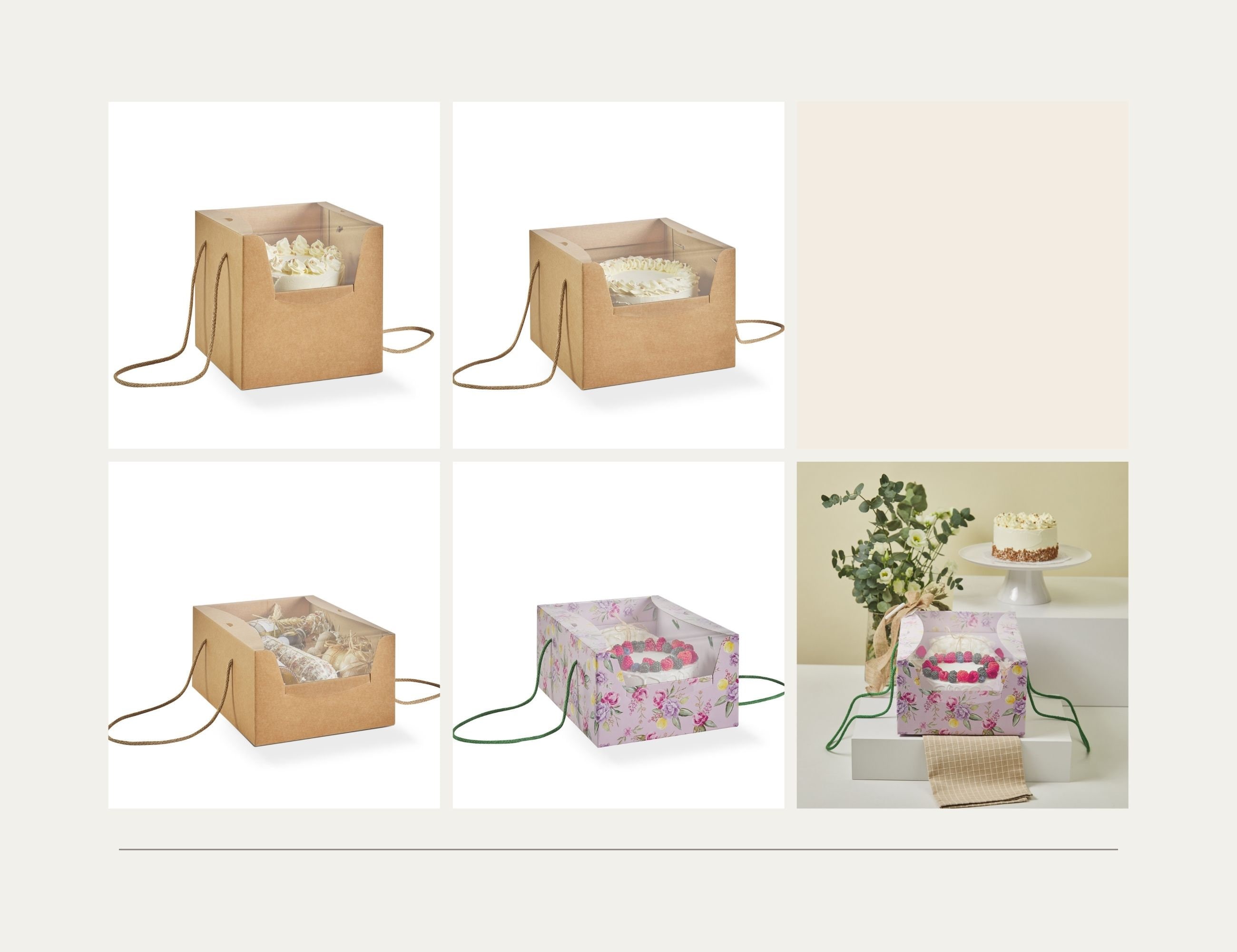 Pack of 5 Cake Boxes With Clear Window & Handles - Ideal for Bakery ...