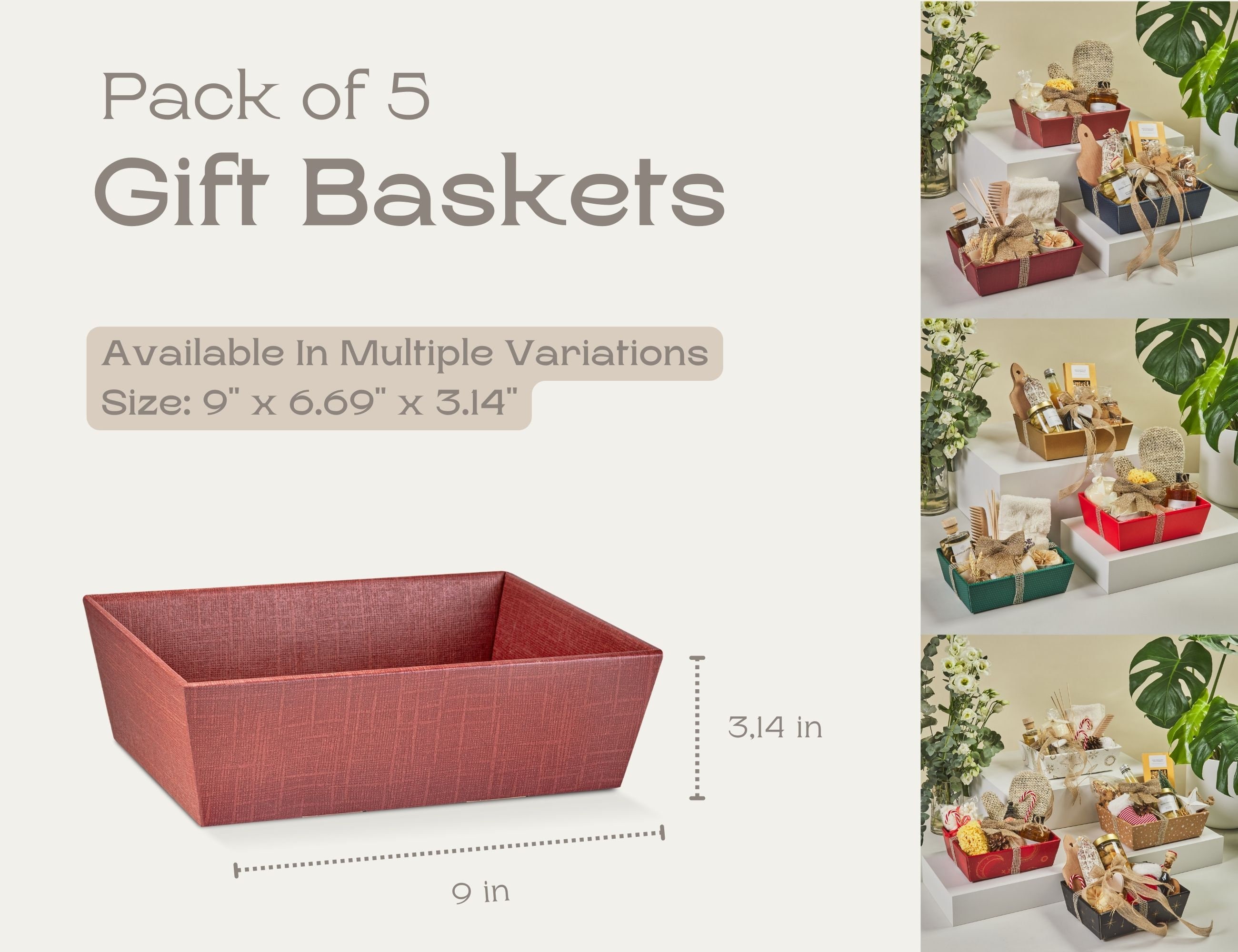 Set of 5 Baskets for Gifts Empty Made in Italy - 9" X 6.69" X 3.14 ...