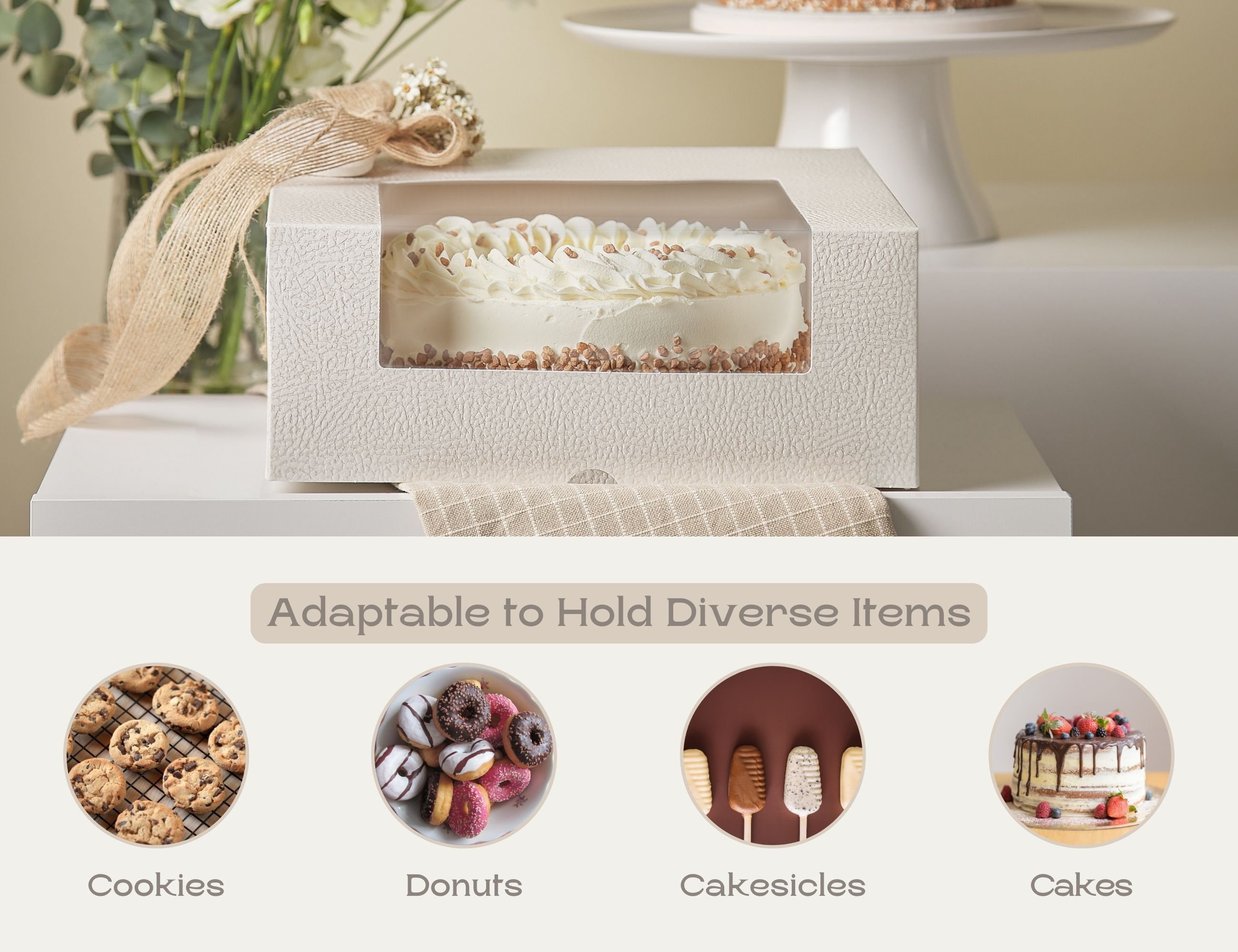 Pack of 10 Cake Boxes With Window - Ideal for Bakery Boxes, Cookie ...