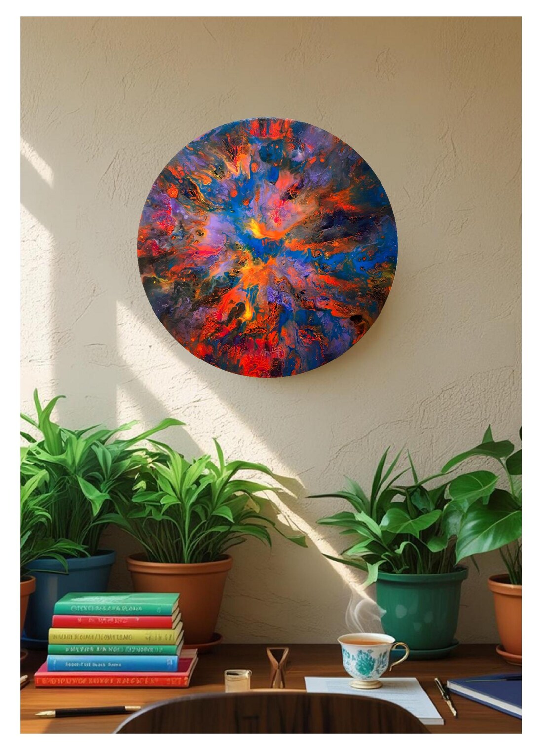 Fluid Pouring Acrylic Painting. Round Painting on Wood, 40cm, Abstract ...