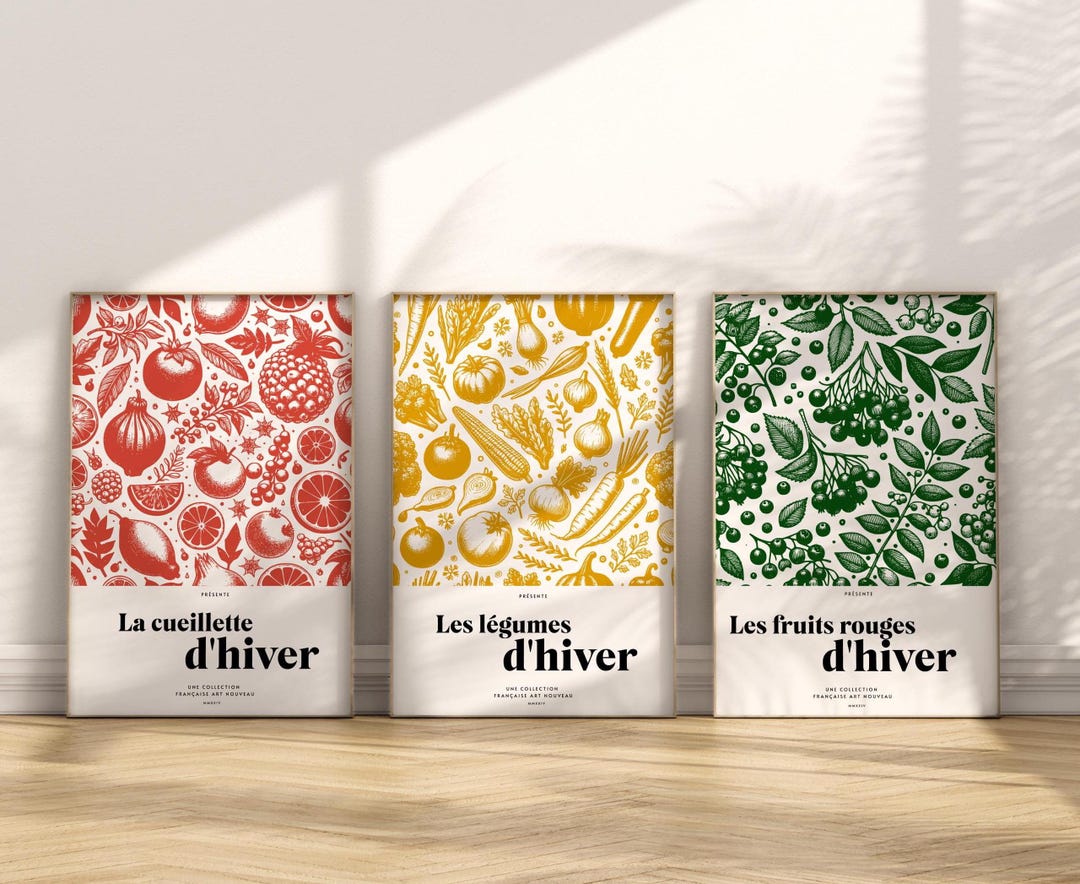 French Food Wall Art Digital Download: Set of 3 Posters for Modern ...