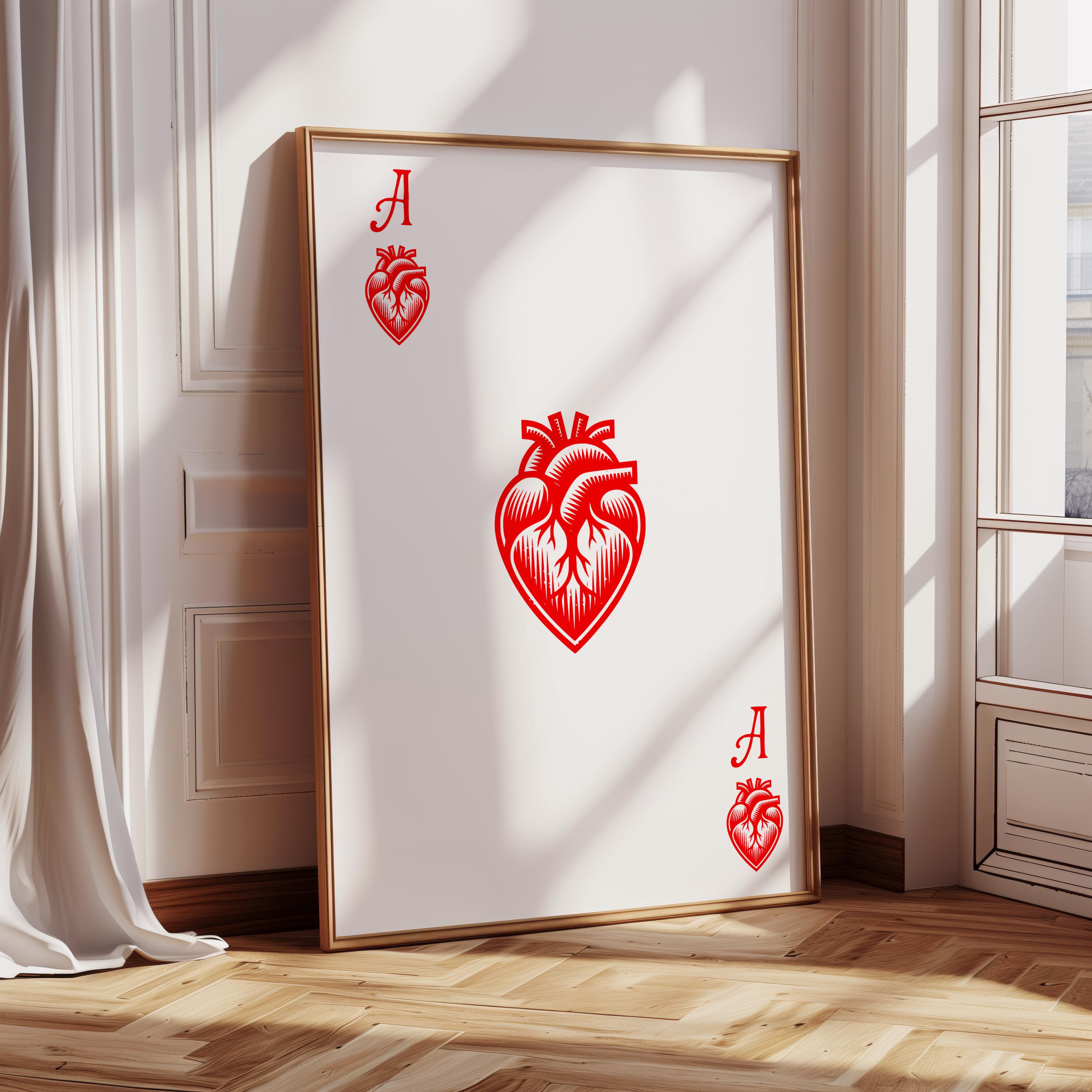 Ace of Hearts Playing Card Wall Art Printable: Minimalist Red Heart ...
