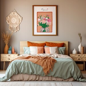 Merci Colourful Floral Printable Art: Hand-drawn by Artist, French ...