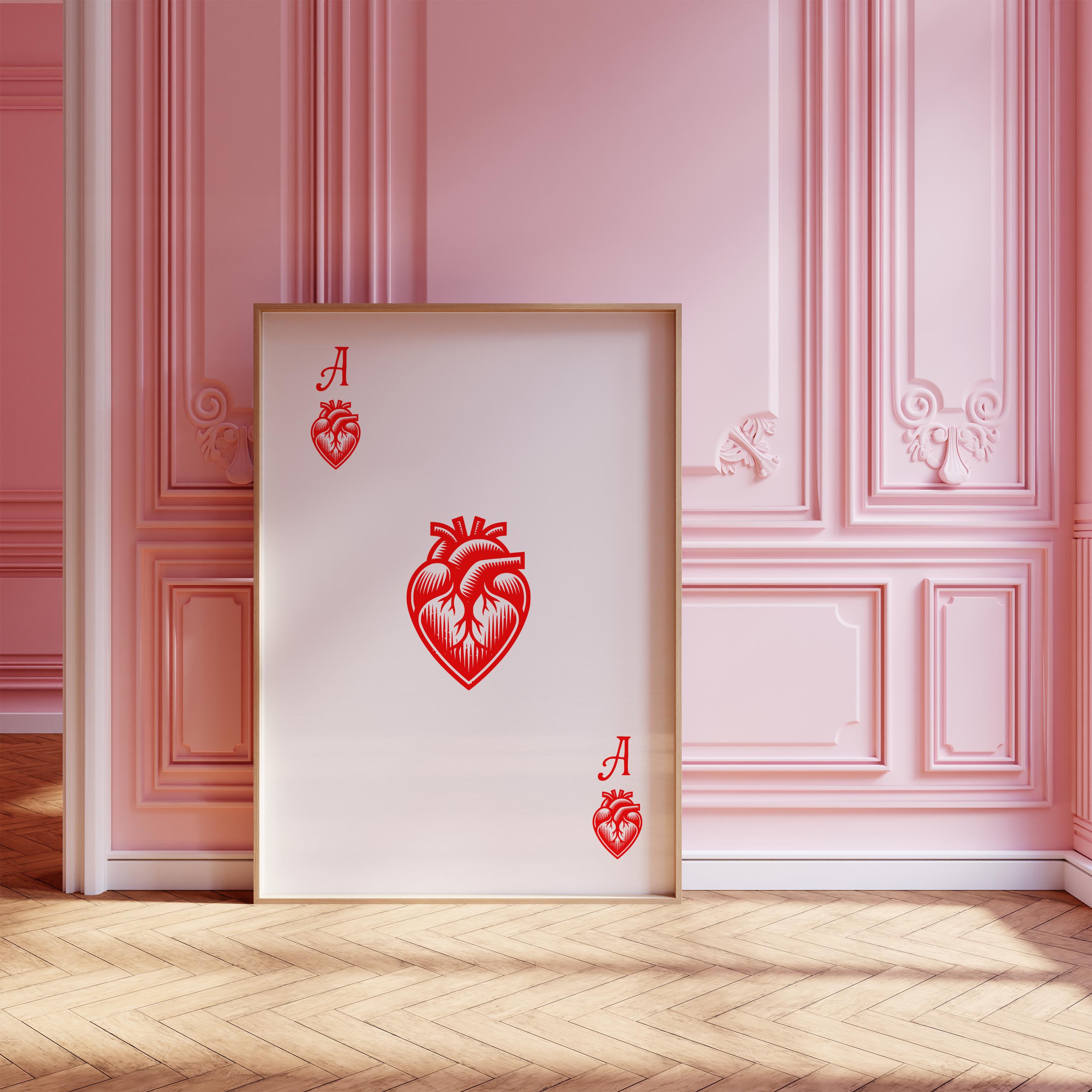 Ace of Hearts Playing Card Wall Art Printable: Minimalist Red Heart ...