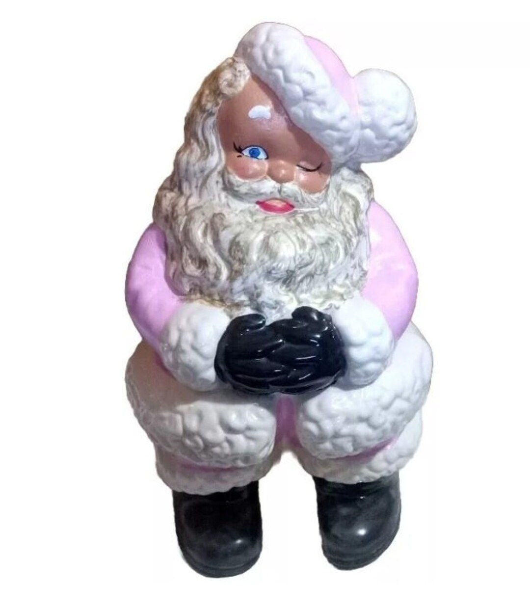 Vintage Retro Kitschy Pink Winking Santa Clause Bisque Standing LARGE ...