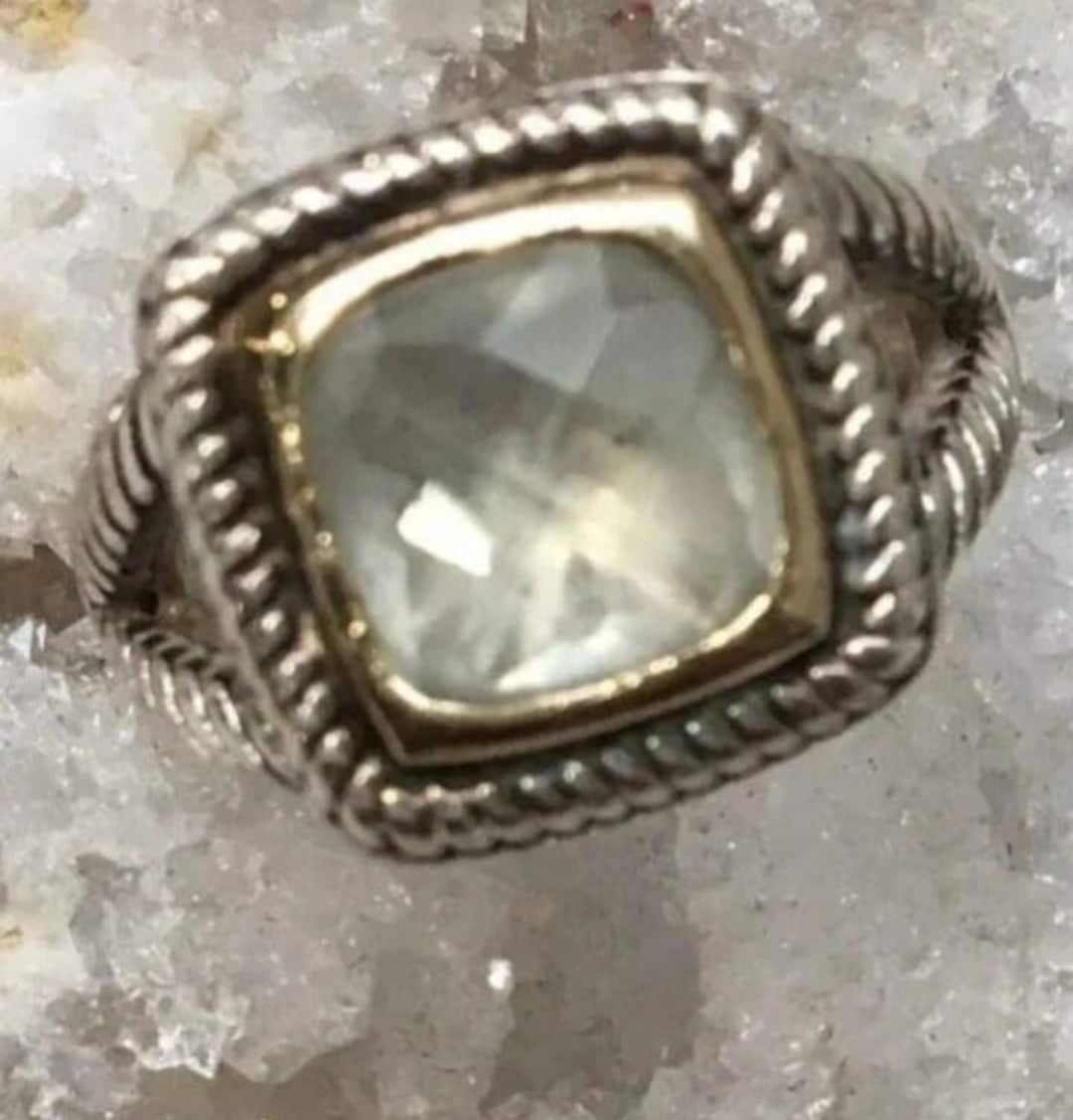 925 Sterling Silver & 14k Yellow Gold Blue Topaz Albion Ring Vtg ATR ...