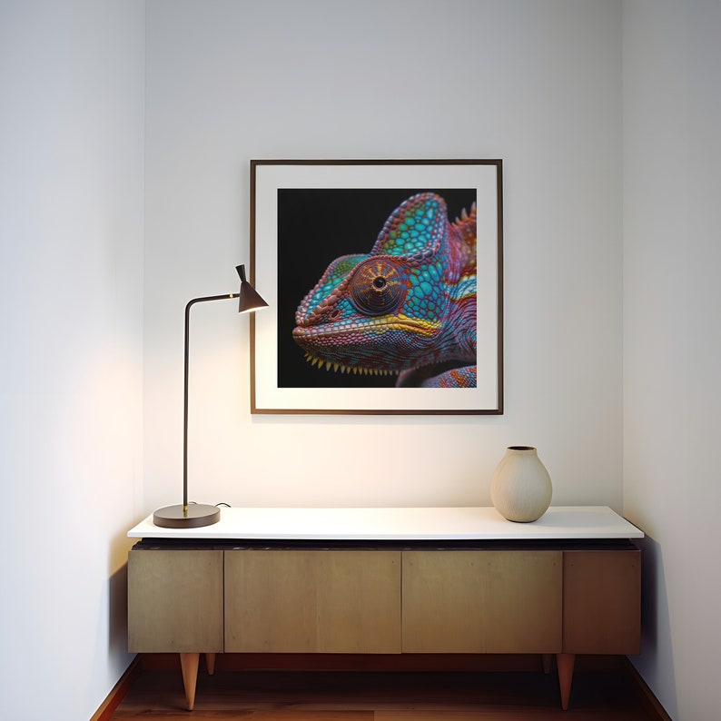 Colourful Chameleon Macro Shot - Detailed Reptilian Digital Print, Eye ...