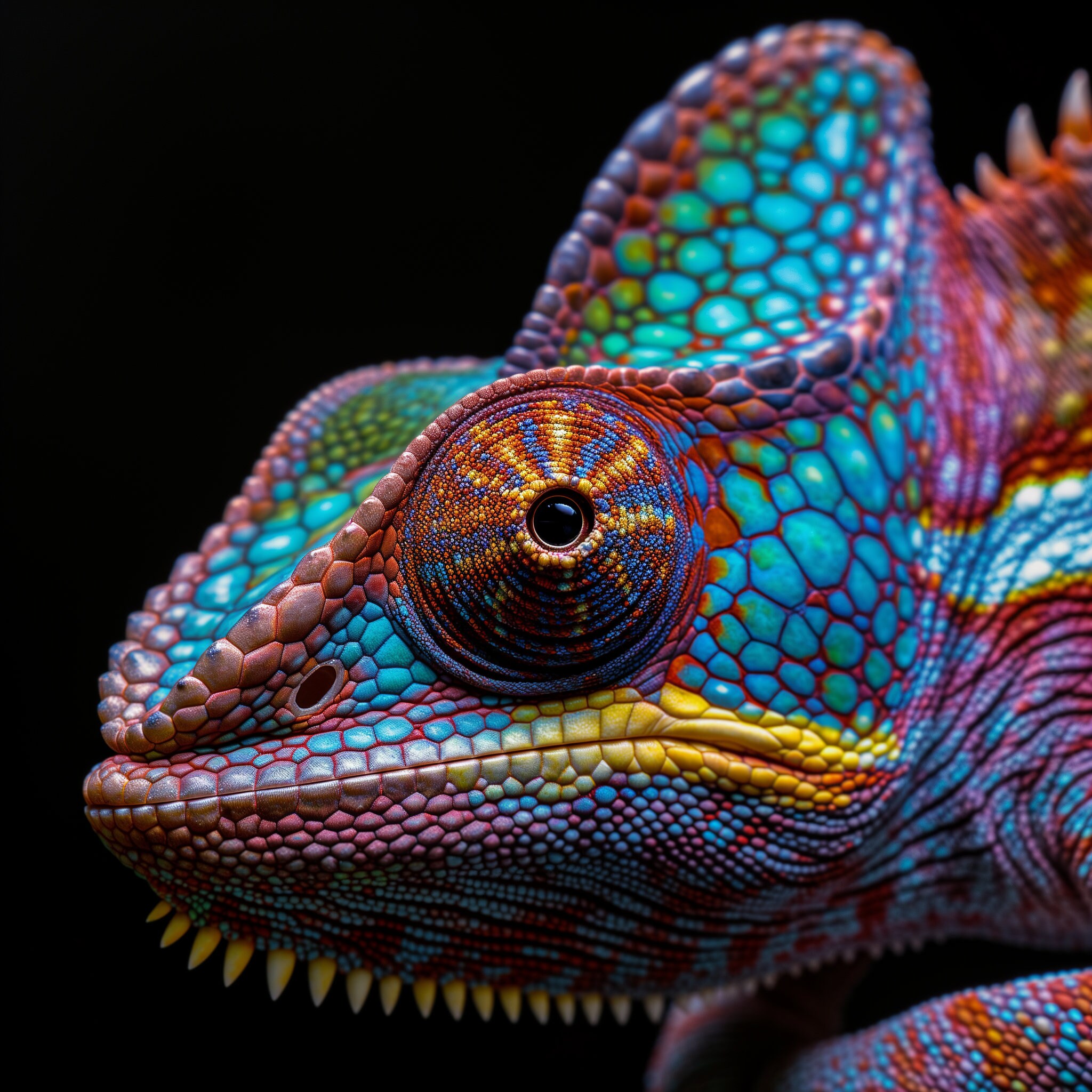 Colourful Chameleon Macro Shot - Detailed Reptilian Digital Print, Eye ...