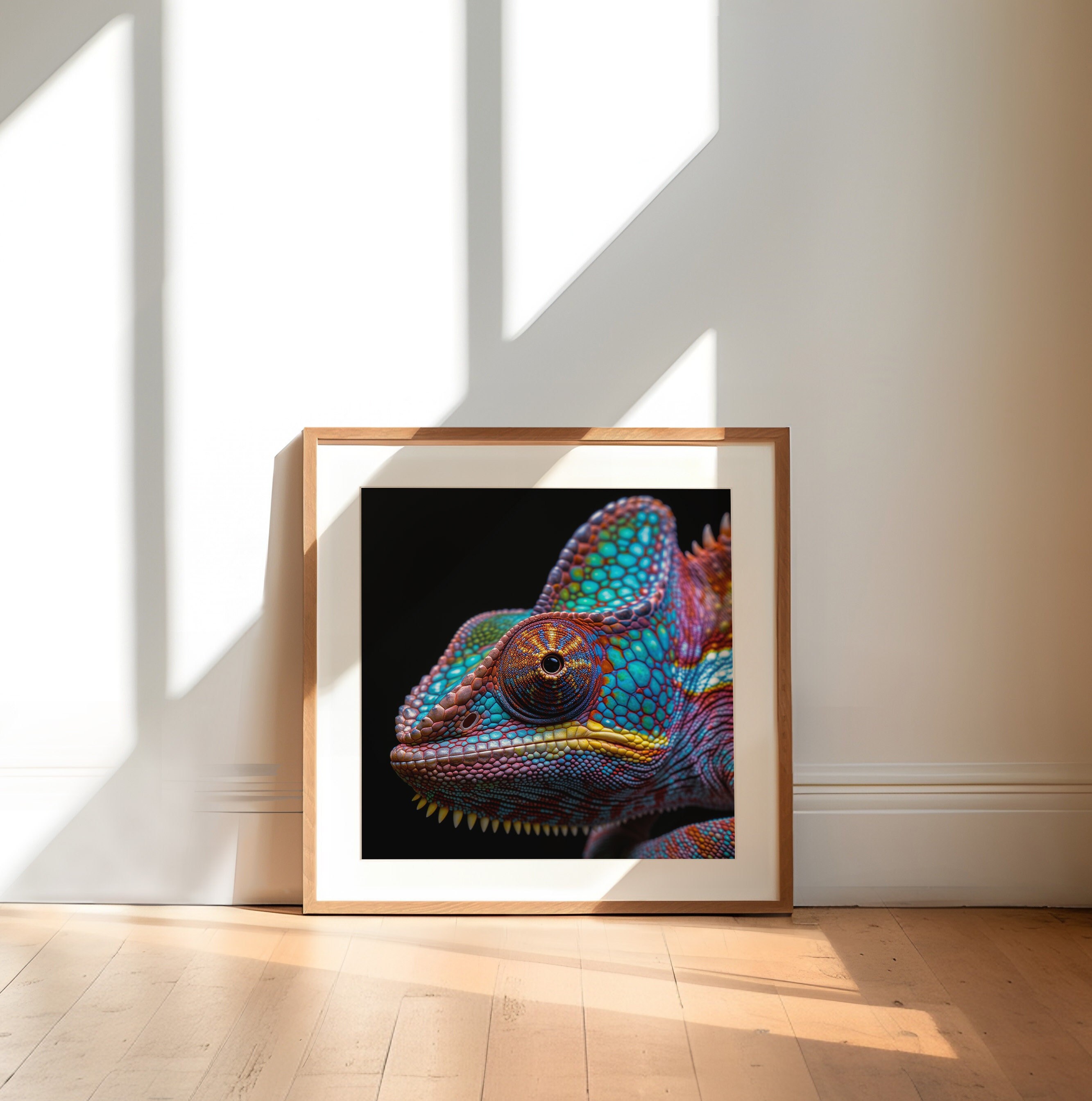 Colourful Chameleon Macro Shot - Detailed Reptilian Digital Print, Eye ...