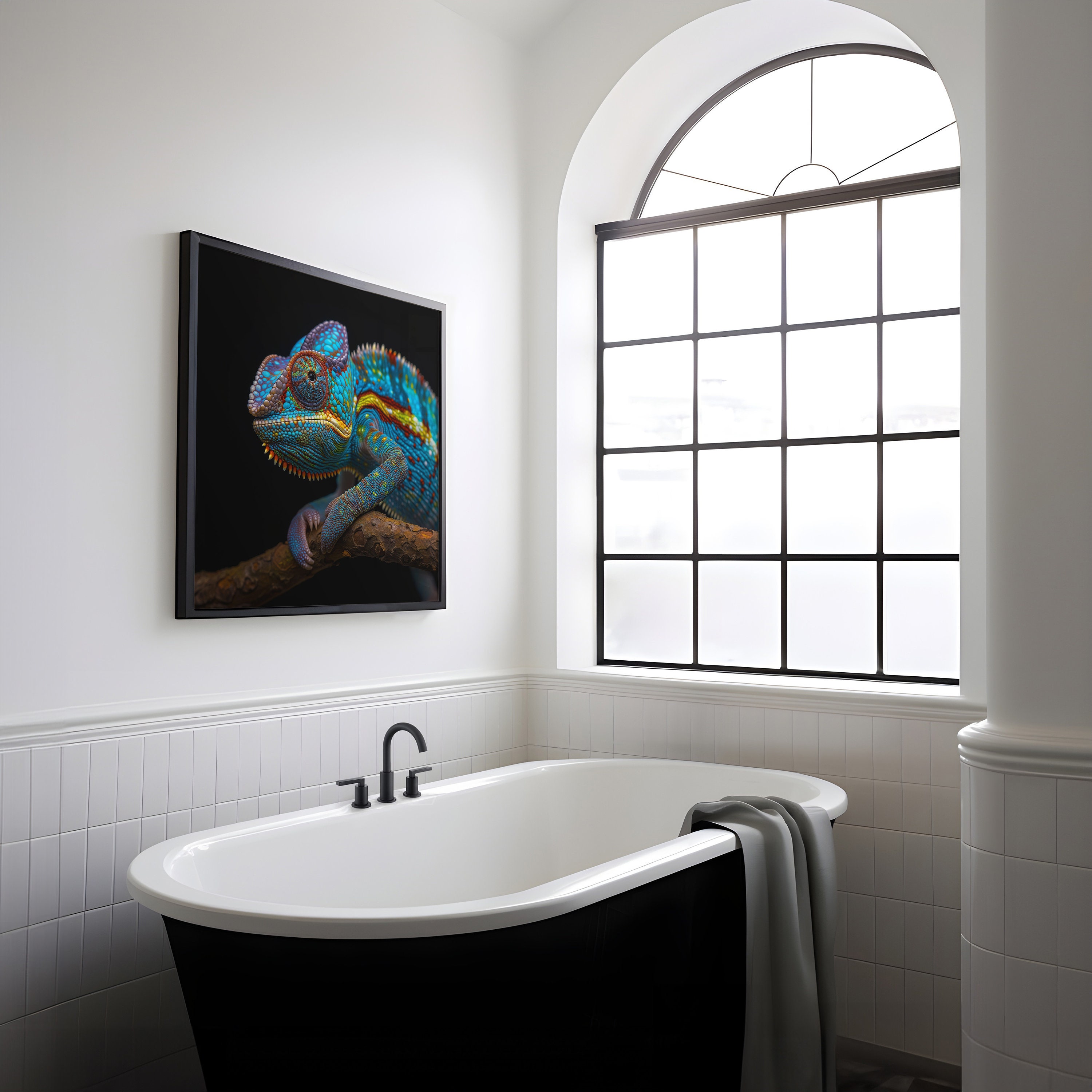 Colourful Chameleon Digital Print - Detailed Reptilian Digital Print ...