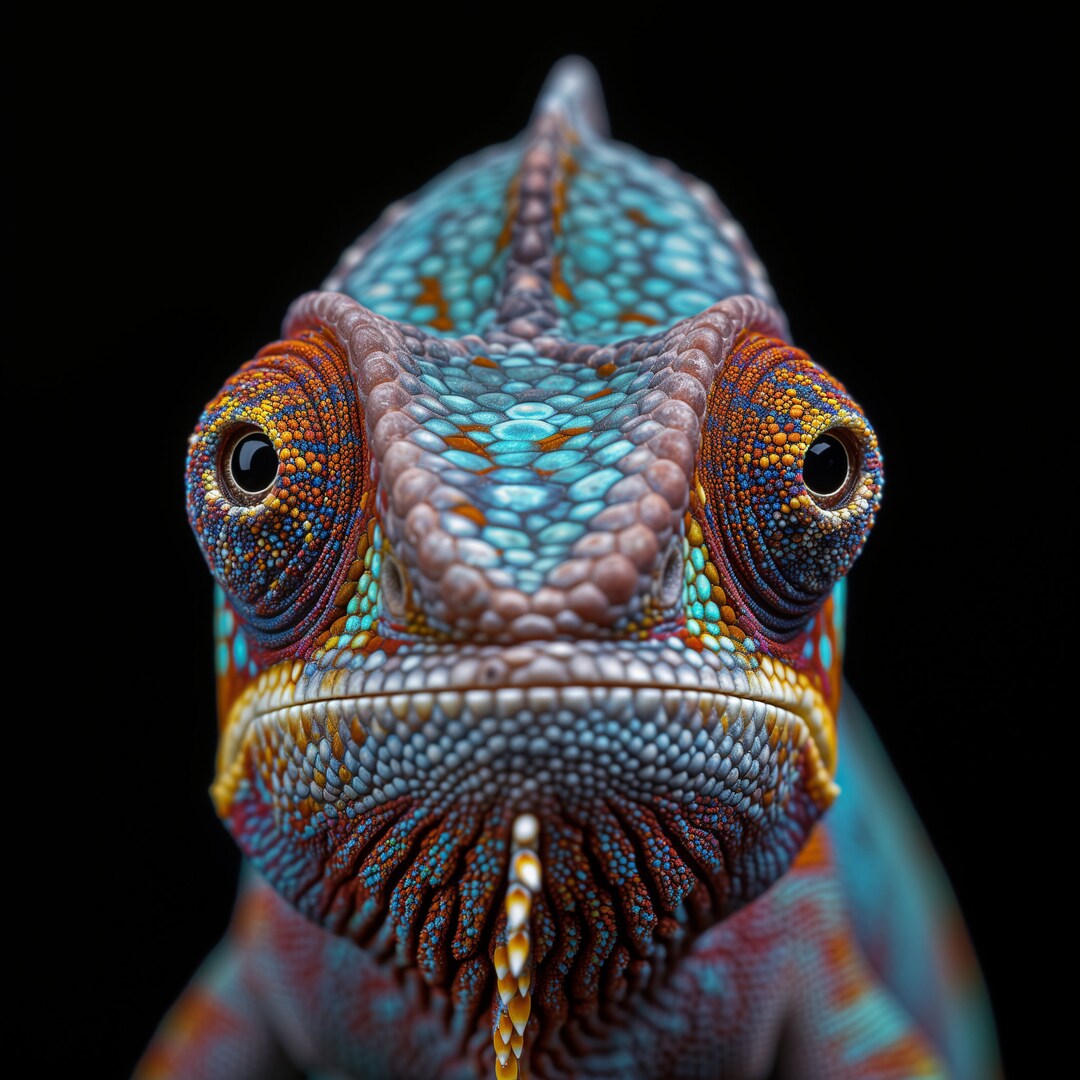 Printable Colourful Chameleon Facing Camera Detailed Reptilian Digital ...