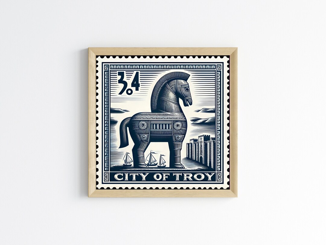 Epic of Antiquity: Vintage Trojan Horse Stamp Illustration - Etsy
