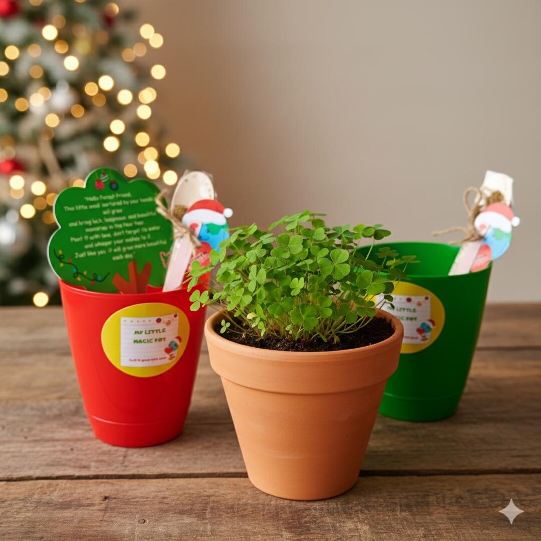 New Years Pot and Clover Seeds, Plantable Clover Seed, Christmas Gifts ...