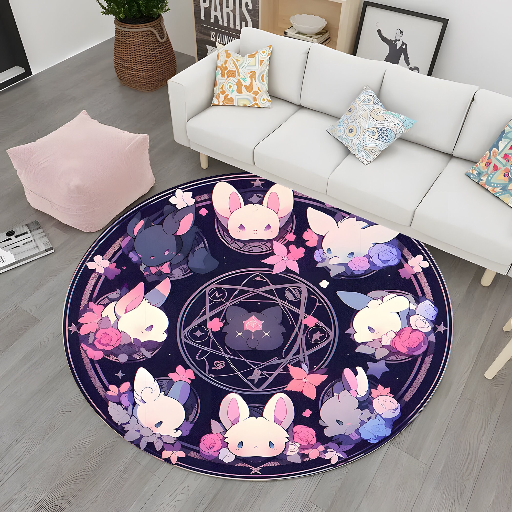 Kawaii Goth Bunnies Rug,kawaii Plushies Goth Round Rug, Harajuku ...