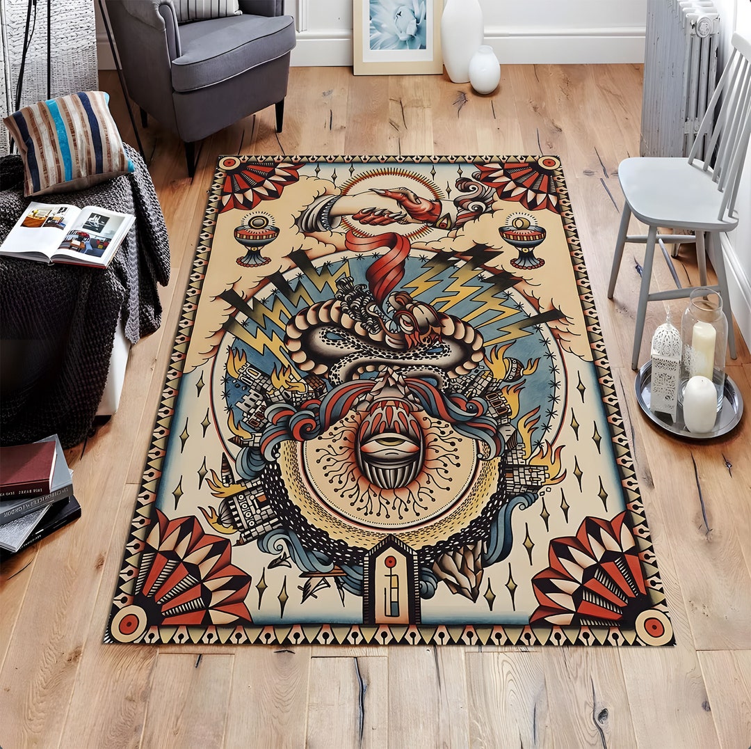 Tarot Card Design Rug, Wizard Rug, Wiccan Rug, Witch Rug, Colorful Rug ...