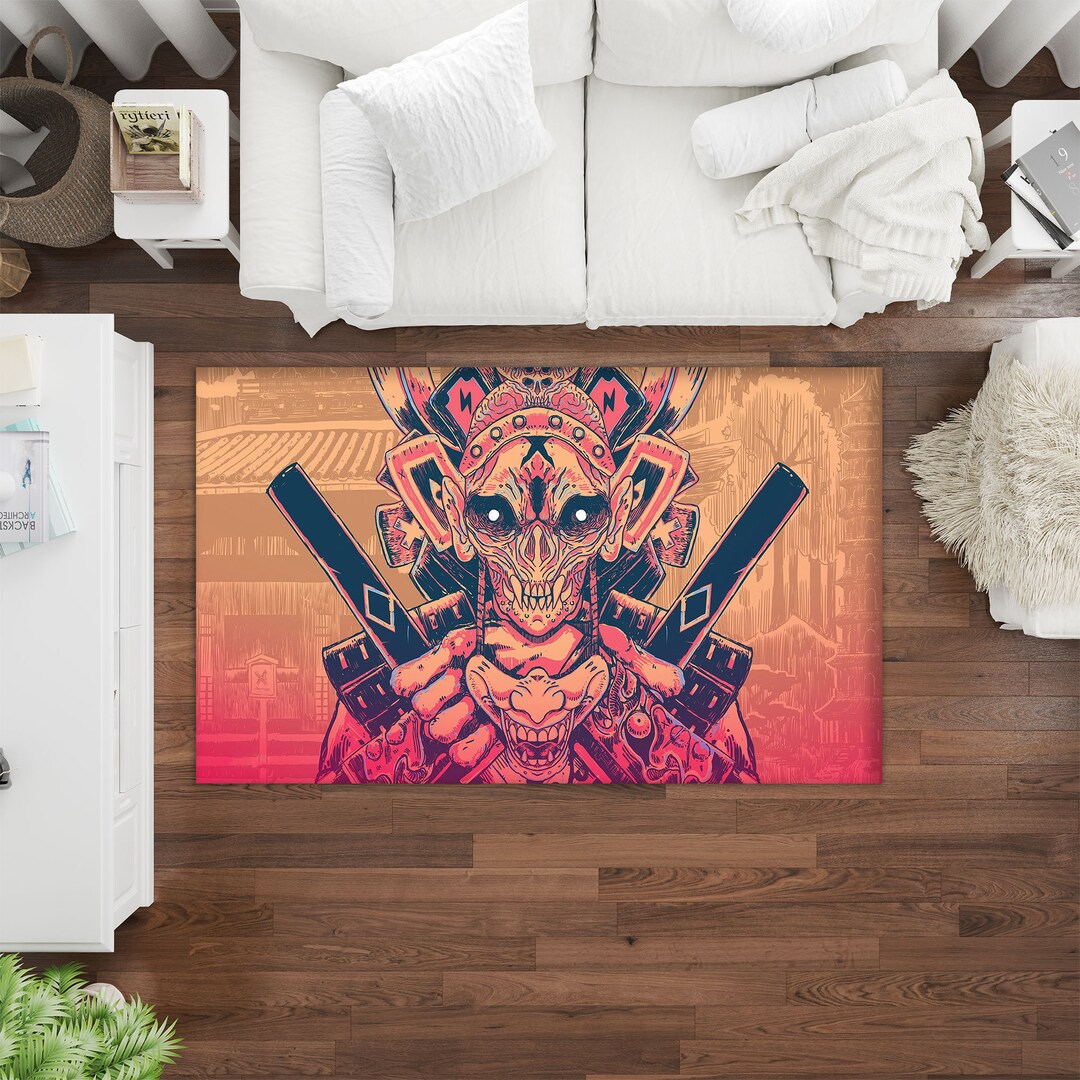Skull Wearing Design Rug, Gothic Rug, Contemporary Rug, Livingroom Rug ...