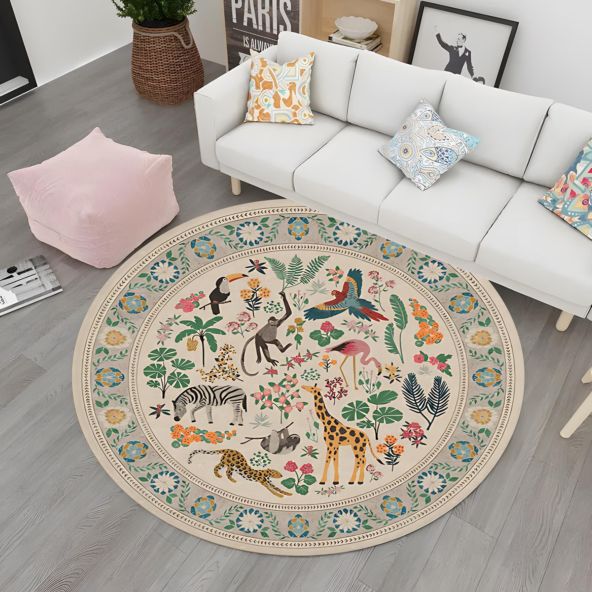 Animal Print Rug,round Rug,tropical Jungle Rug,kids Rugs,animal Design ...