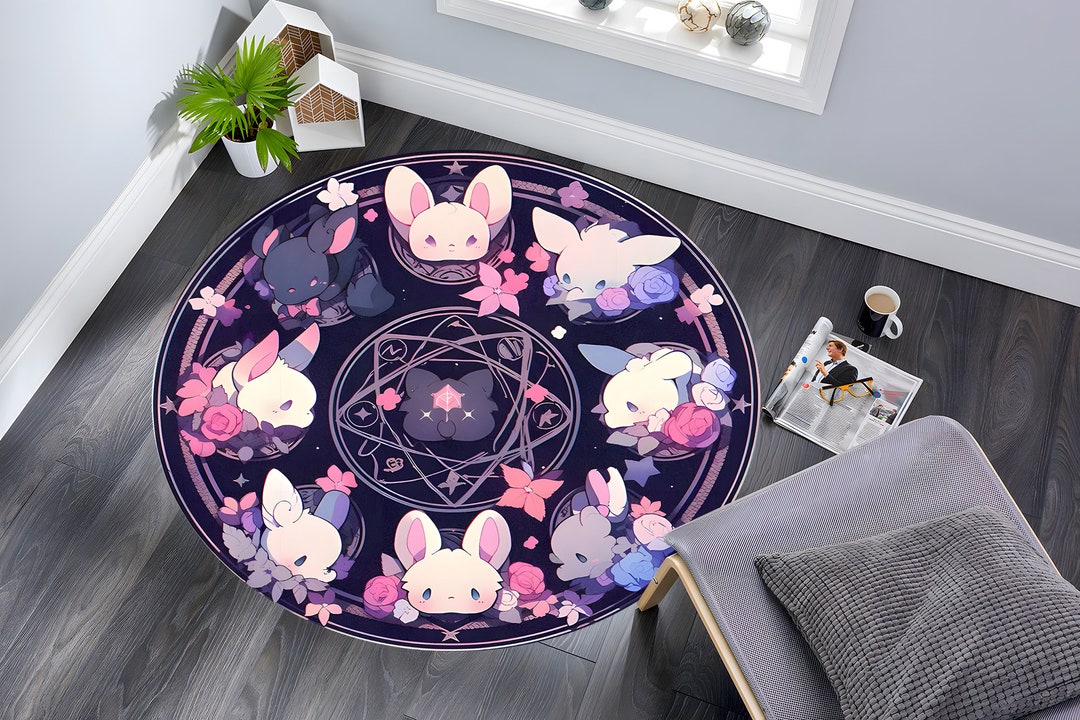 Kawaii Goth Bunnies Rug,kawaii Plushies Goth Round Rug, Harajuku ...