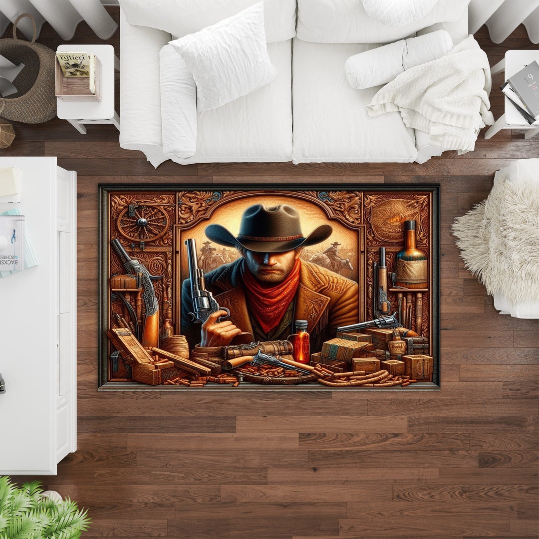 Cowboy Design Rug,western Rug,rodeo Rug,weapon Design Rug,ranch Rug ...