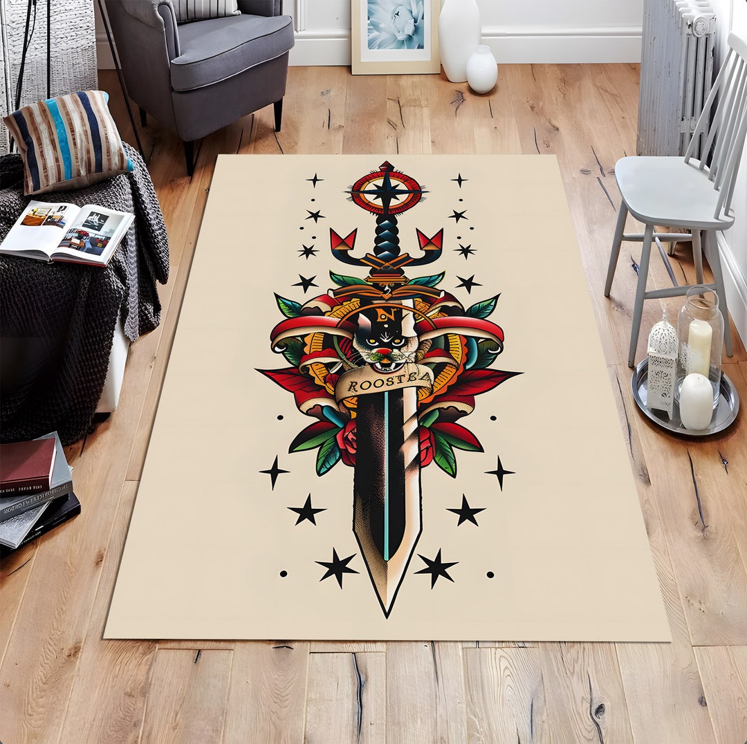 Traditional American Tattoo Design, Snake Rug, Bull Themed Rug, Tattoo ...