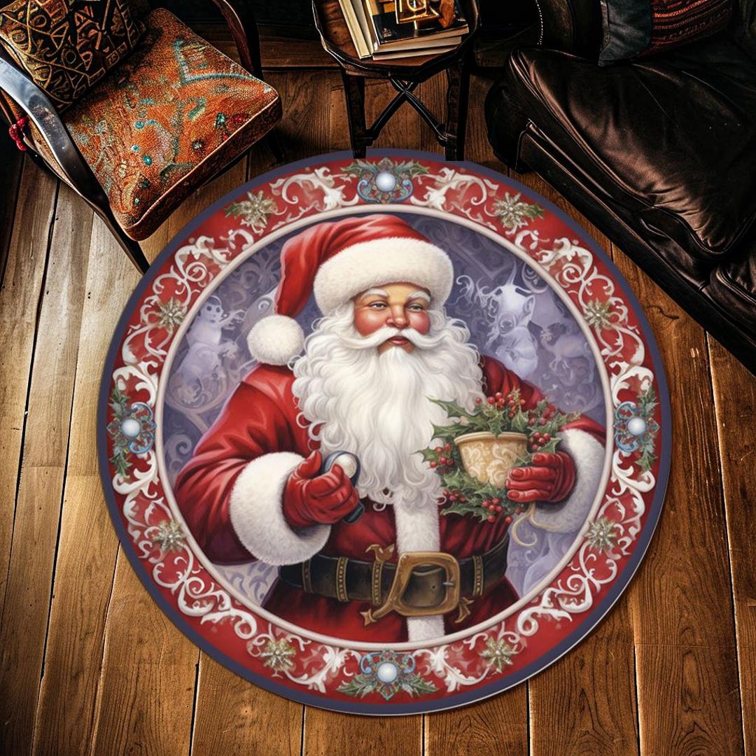 Santa Claus Christmas Floor Decor Rug,round Rug,merry Christmas Area ...