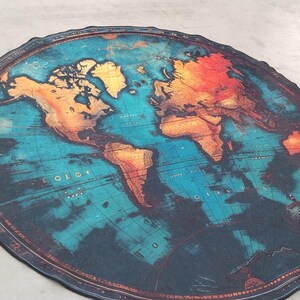 Round Rug, World Map Rug, Globe Design Rug, Geography Decor, Travel ...