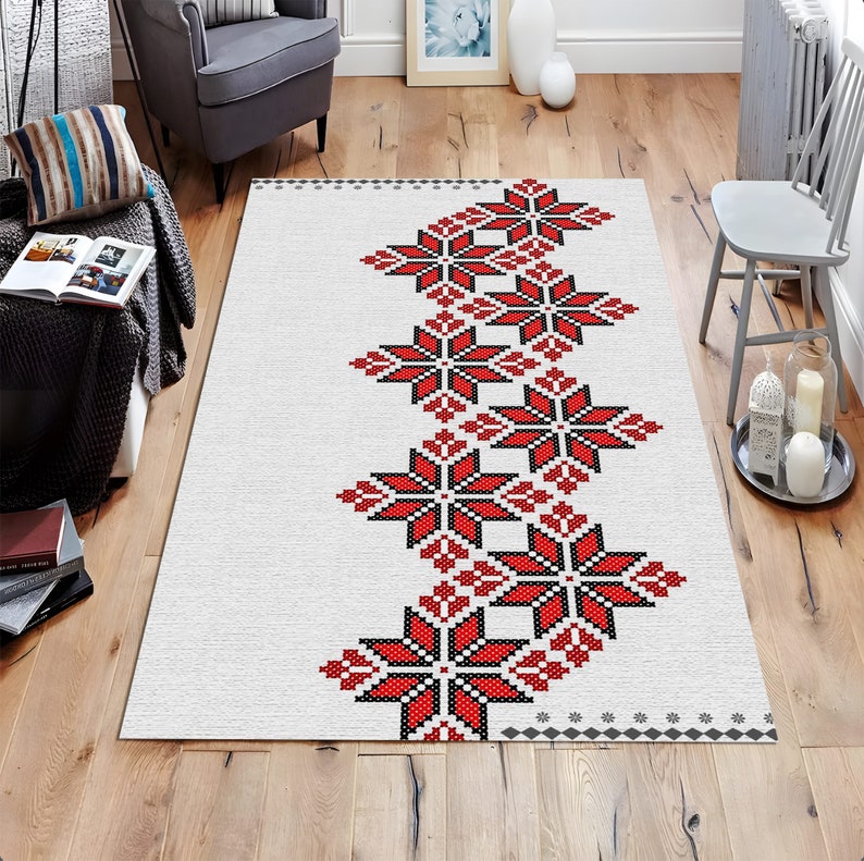 Red and White Motif Design, Bold Rug, Home Decor, Modern Rug ...