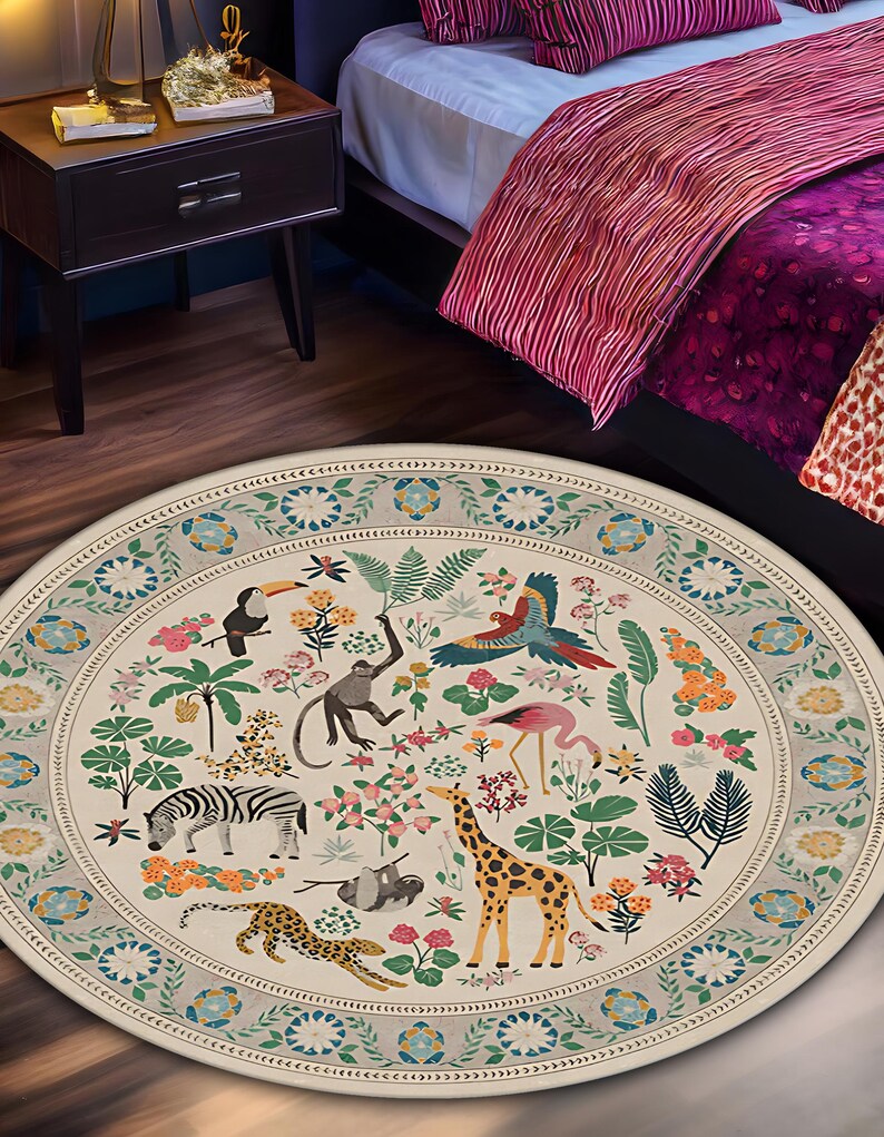 Animal Print Rug,round Rug,tropical Jungle Rug,kids Rugs,animal Design ...