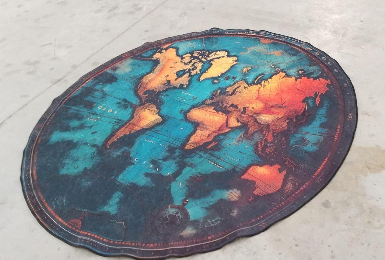 Round Rug, World Map Rug, Globe Design Rug, Geography Decor, Travel ...