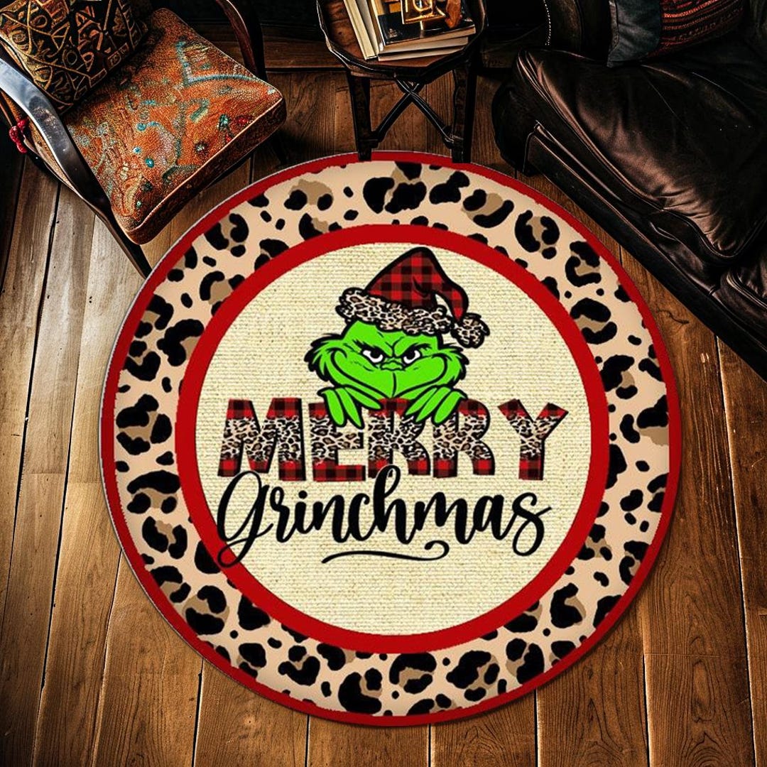 Grinchmas Leopar Rug,round Rug,grinch Home Decor,grinch Rug,funny ...