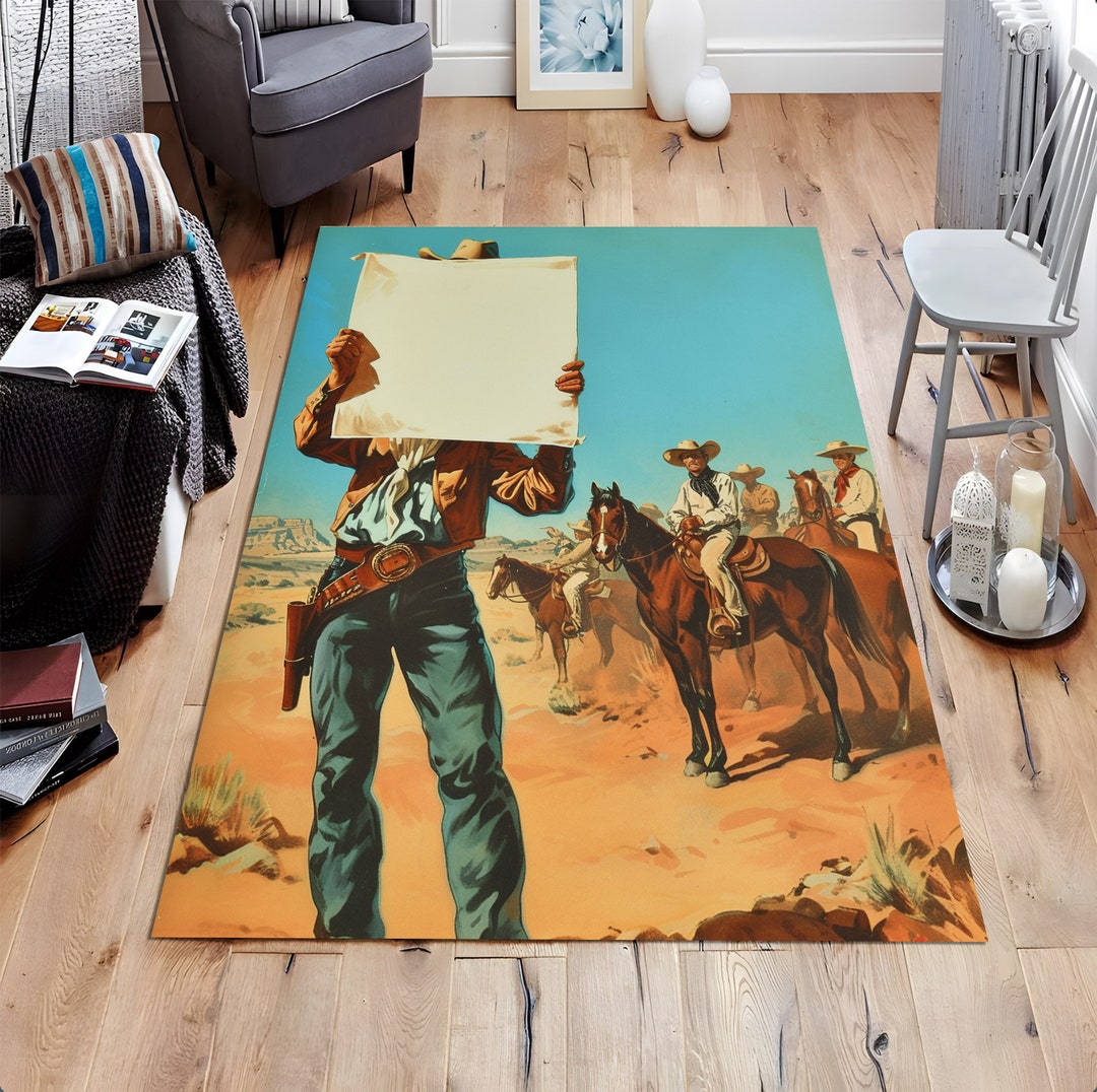 Cowboy Design Rug, Western Rug, Rodeo Rug, Horse Rug, Ranch Rug, Rustic ...