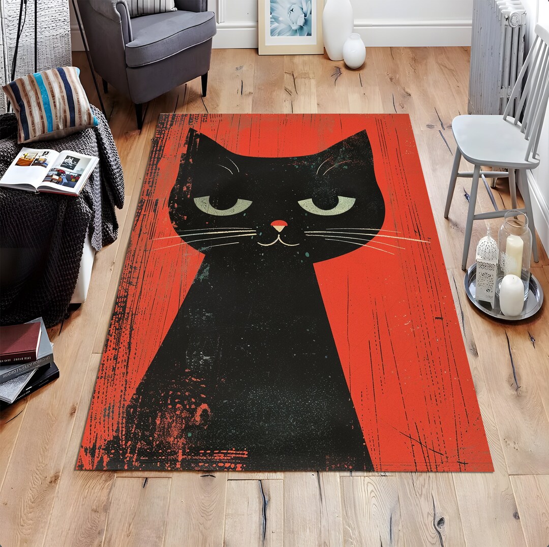 Cat Design Rug, Pet Rug, Animal Rug, Kitty Rug, Whimsical Rug, Playful ...