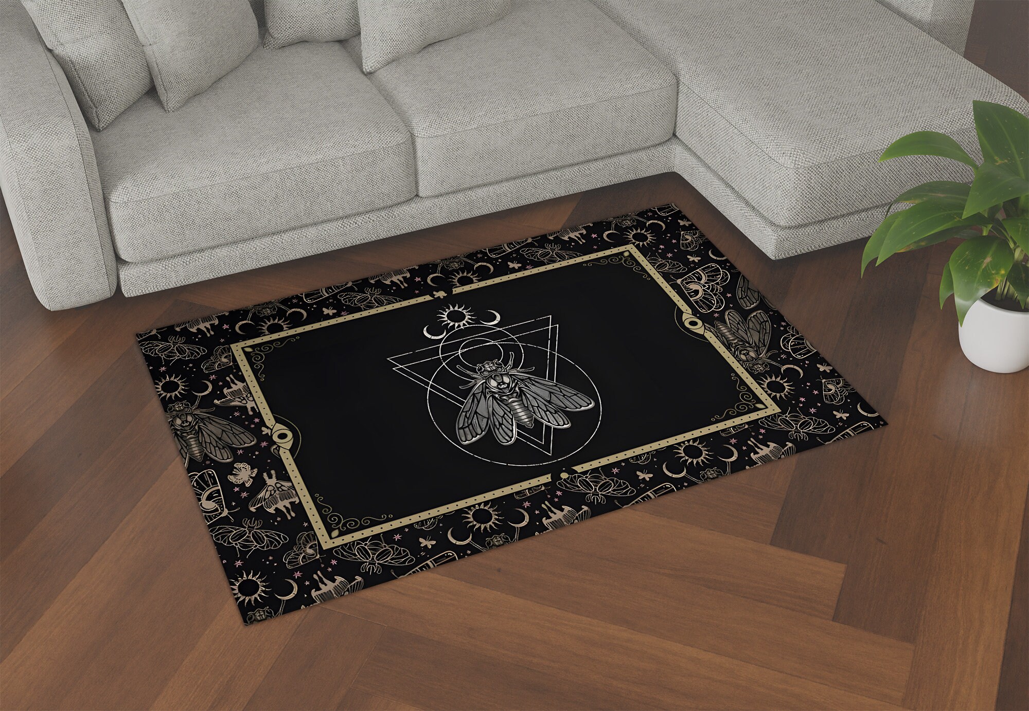 Occult Cicada Rug, Satanic Decoration, Gothic Moth Rug, Goth Scarab ...