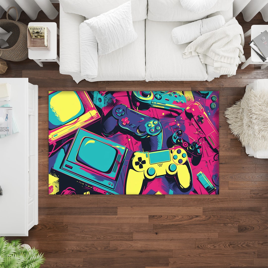 Video Games Design Rug, Gamer Room Rug, Arcade Rug, Pixel Art Rug ...