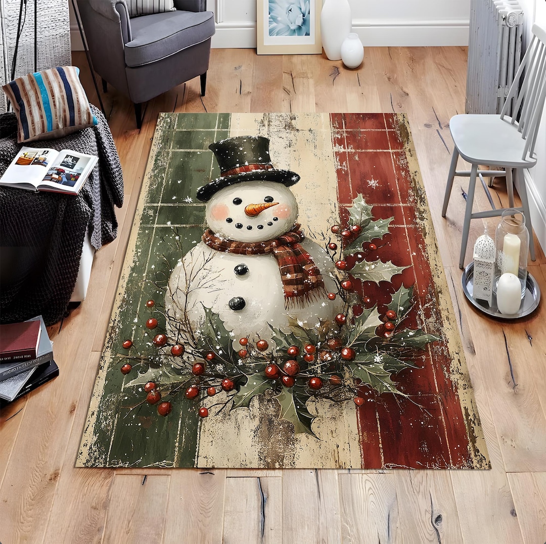 Christmas Rug, Xmas Rug, Snowman Rug, Christmas Area Rug, Christmas ...
