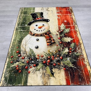 Christmas Rug, Xmas Rug, Snowman Rug, Christmas Area Rug, Christmas ...
