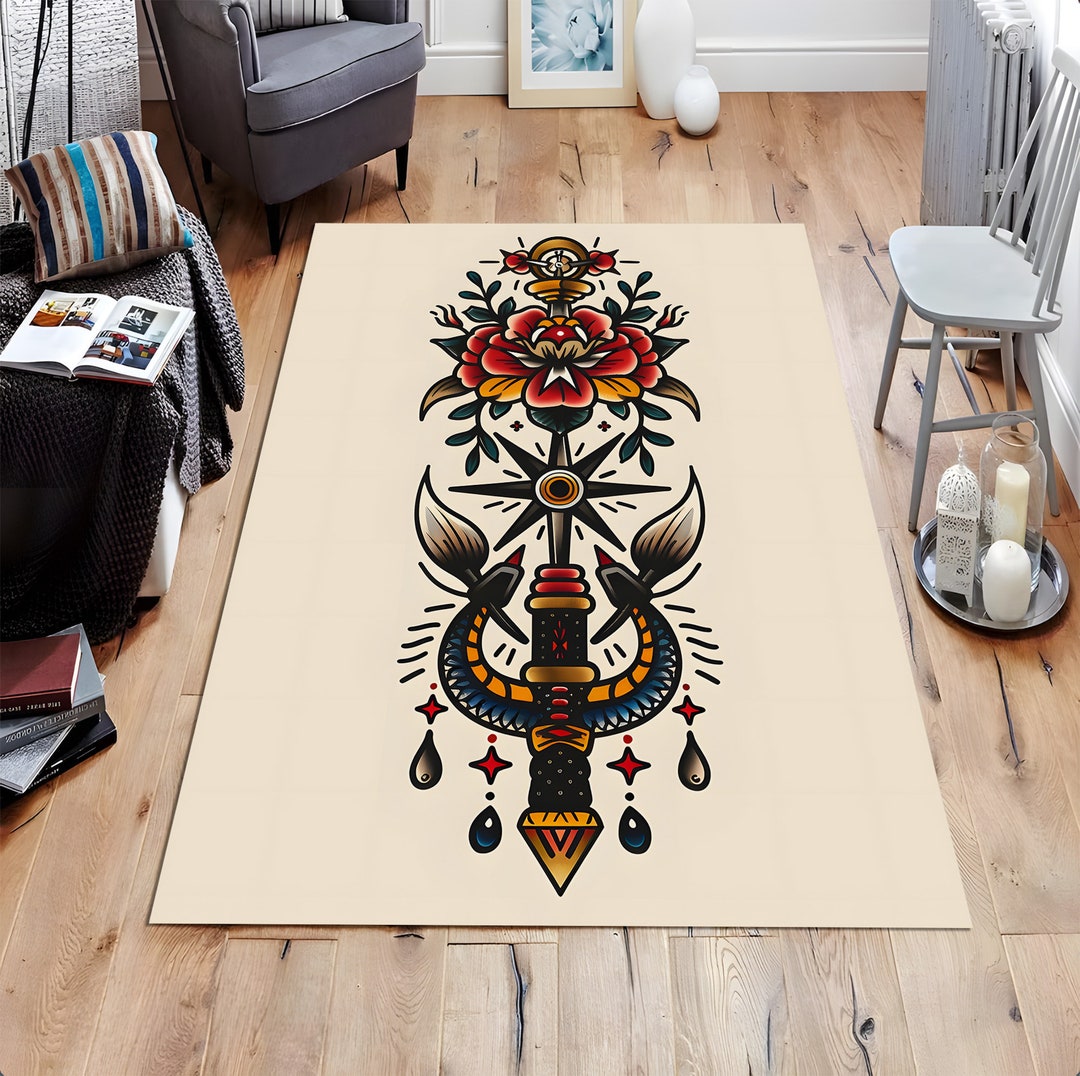 Tarot Card Design Rug, Wizard Rug, Wiccan Rug, Witch Rug, Colorful Rug ...