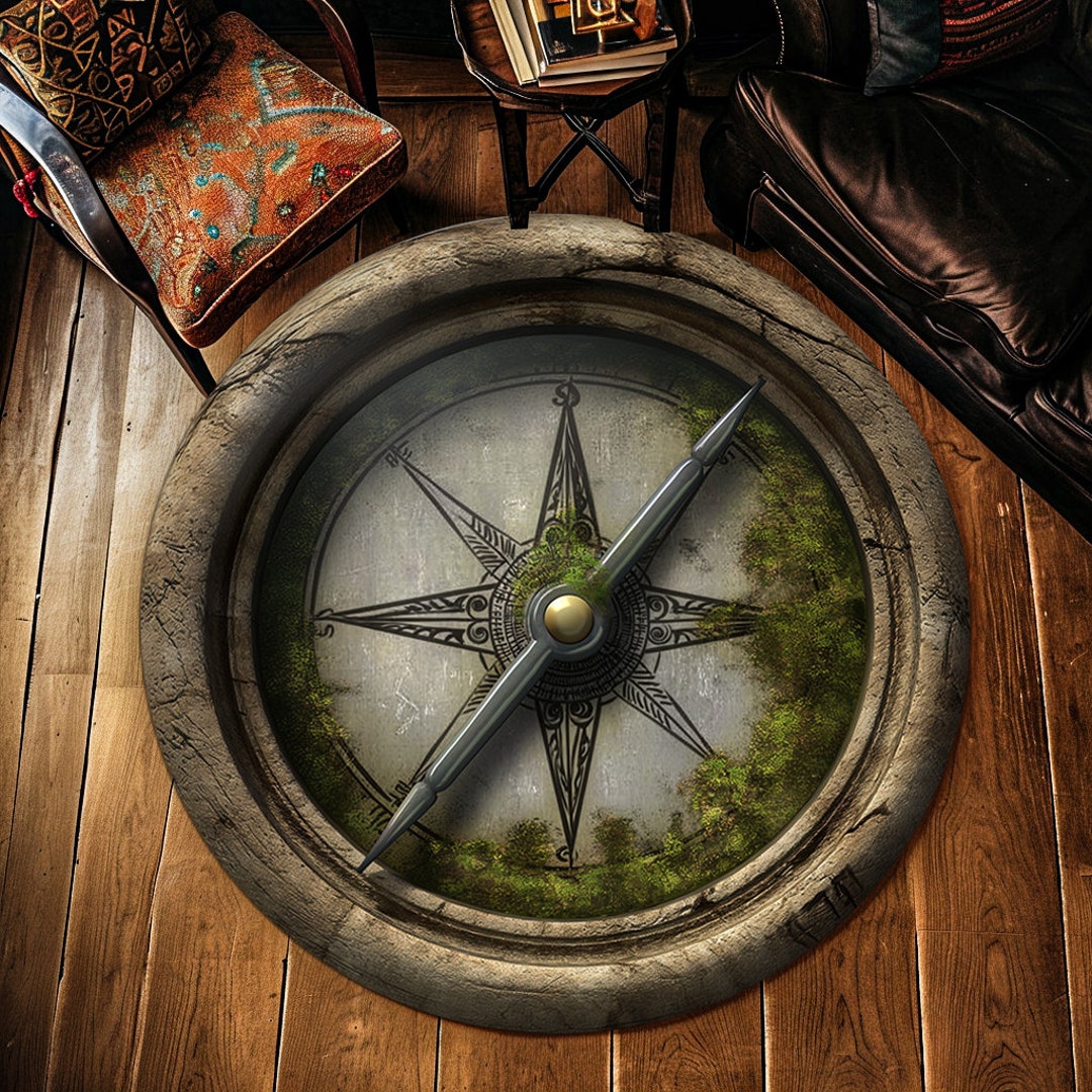 Round Rug, Compass Design Rug, Personalized Rug, Nautical Decor ...