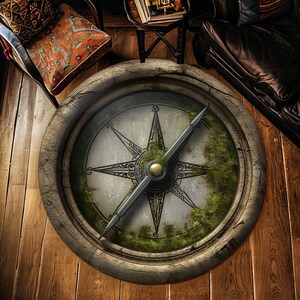 Round Rug, Compass Design Rug, Personalized Rug, Nautical Decor ...
