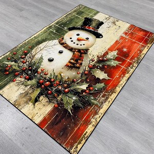 Christmas Rug, Xmas Rug, Snowman Rug, Christmas Area Rug, Christmas ...
