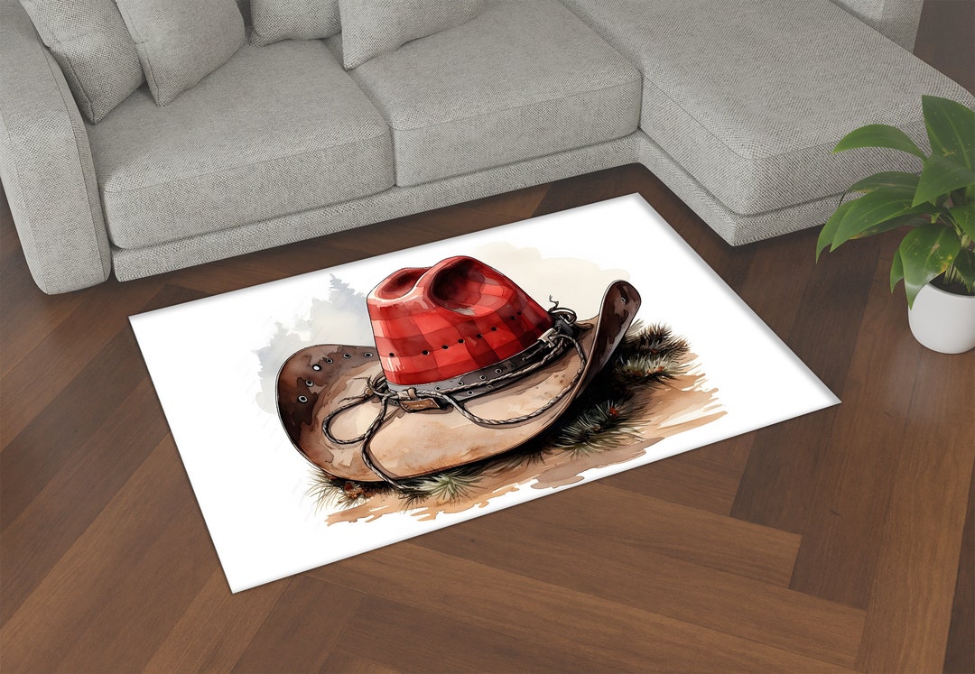 Cowboy Rug,western Rug,rodeo Rug,cowboy Hat Rug,retro Rug,rustic Decor ...